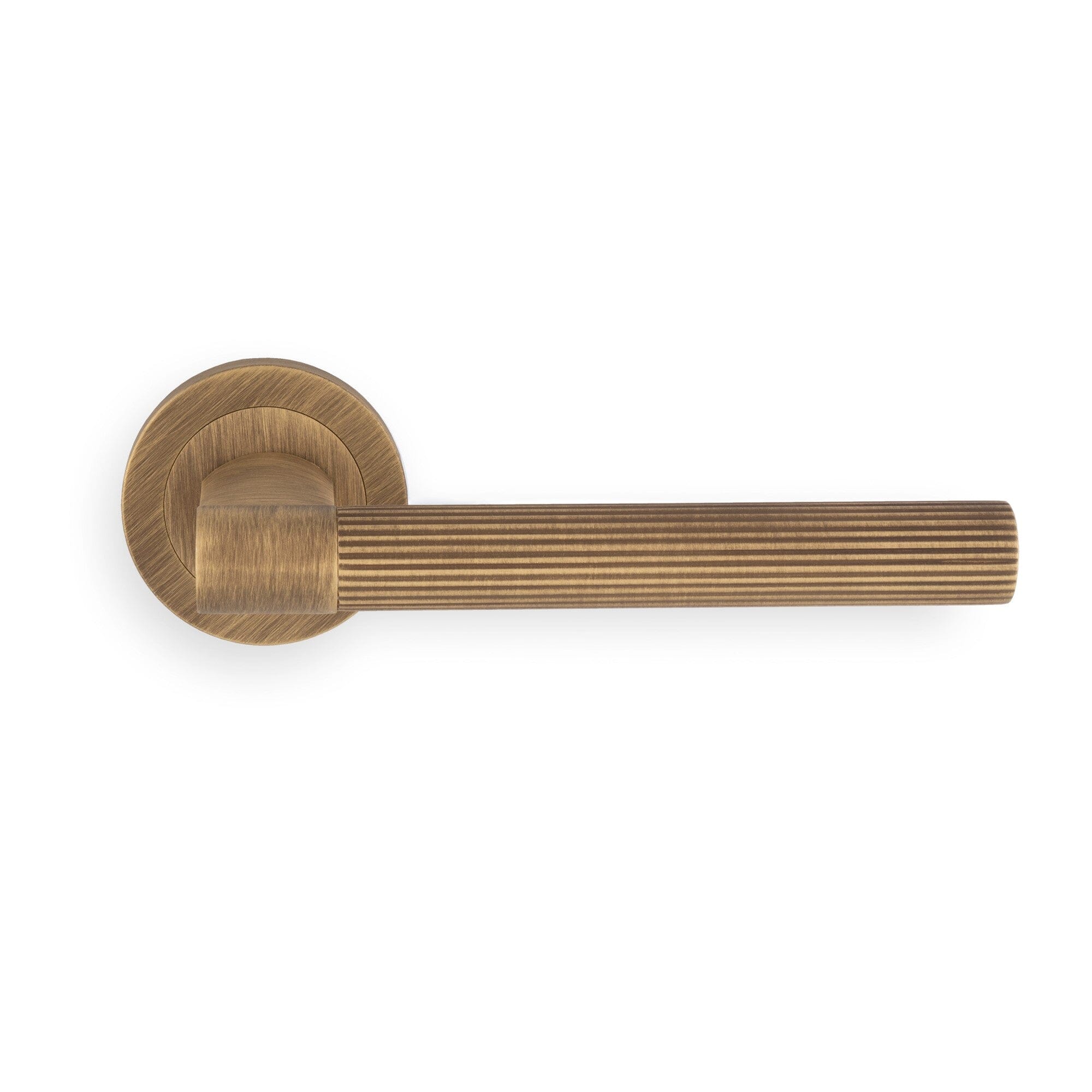 HEY RIGA LEVER HANDLE ON THREADED ROUND ROSE BGO () Antique Brass HR5AB by